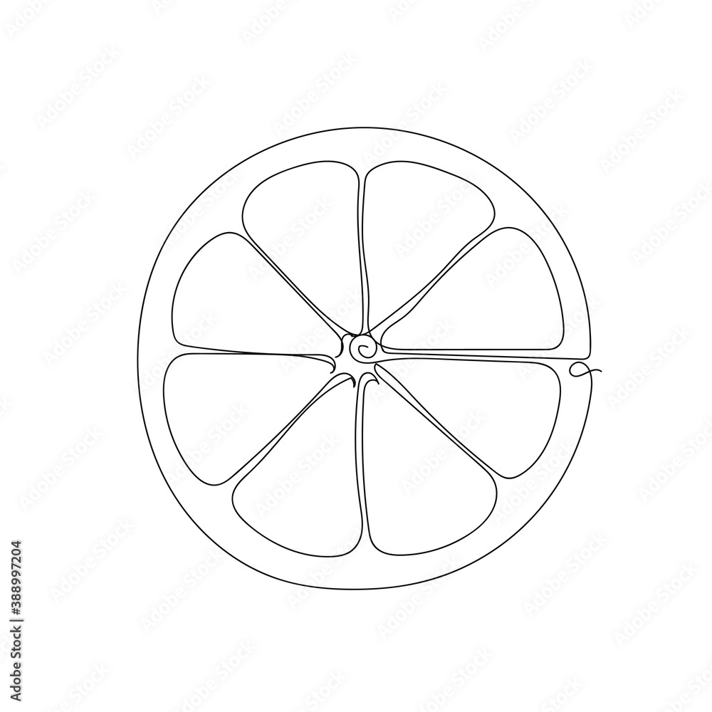 Slice orange or lemon - one line drawing. Vector illustration ...