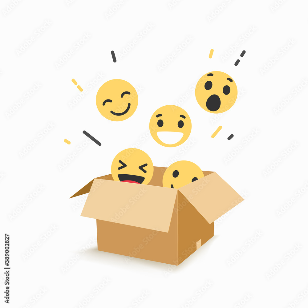 Emoji character with different expressions in the box. Vector ...