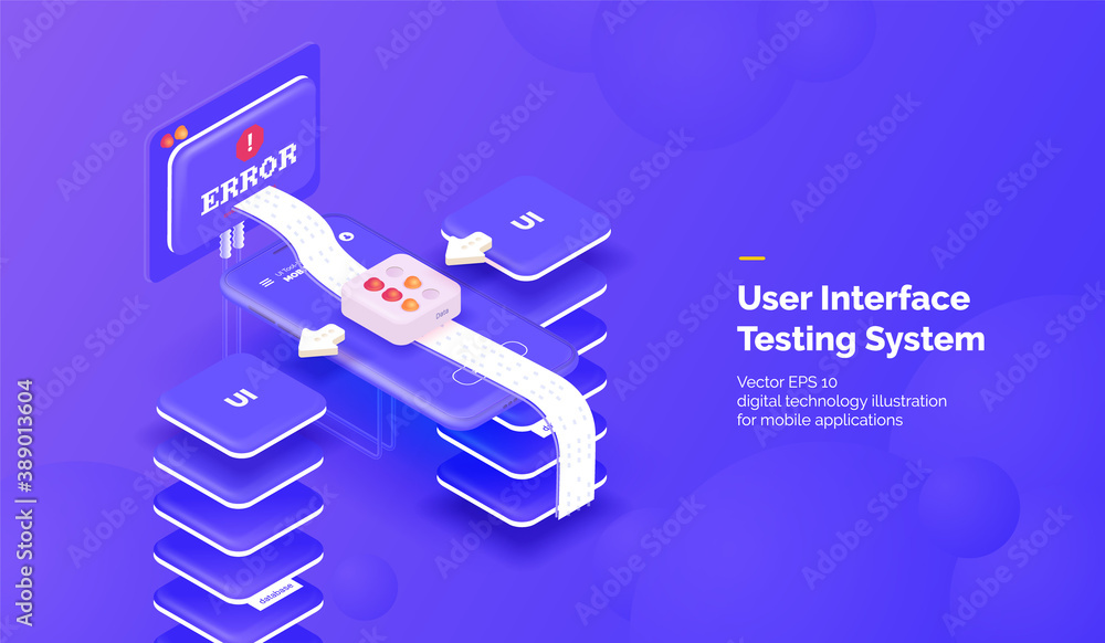 User interface testing. Mobile phone with a system for testing UI and ...