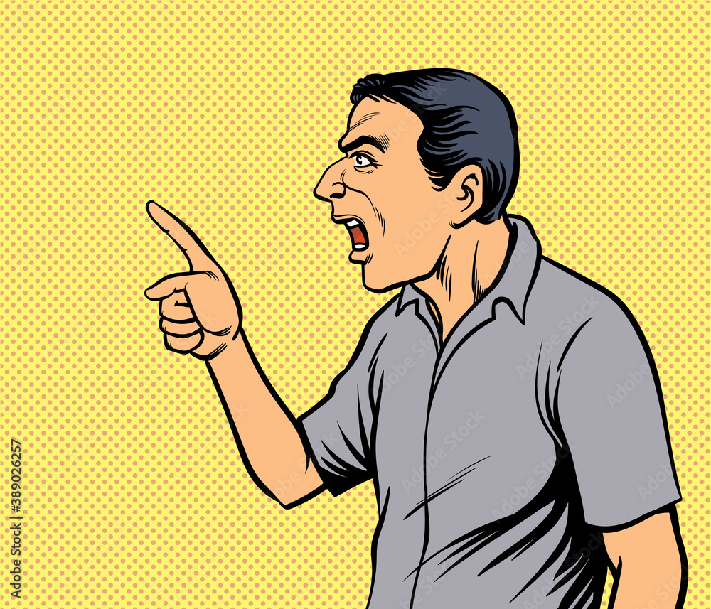 The man was angry, pointing his finger. hand drawn style vector design ...