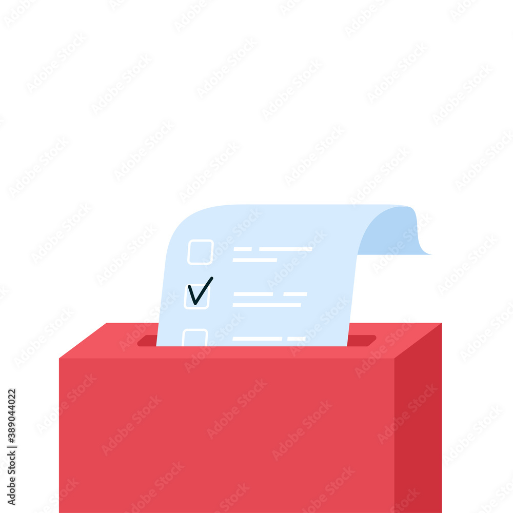 Vote box with checklist. Putting paper in ballot box. Election concept ...
