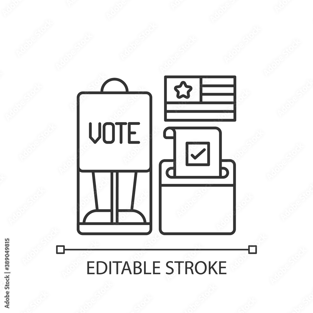 Voting booth linear icon. Cabin in polling station. Casting ballots in ...