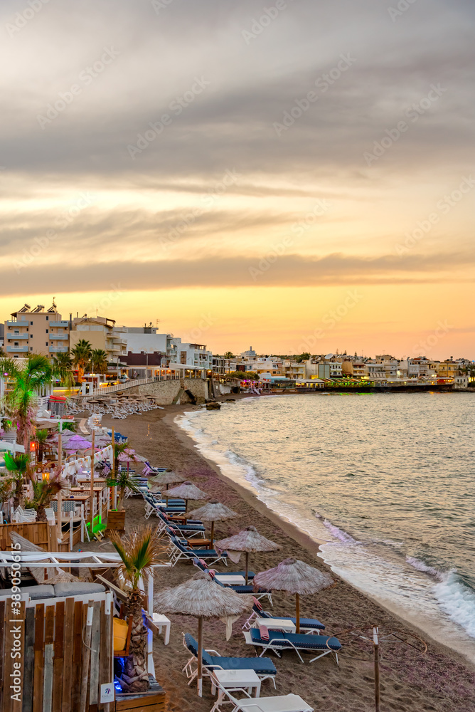 The harbor of the famous resort Chersonissos, Crete, Greece Stock Photo ...