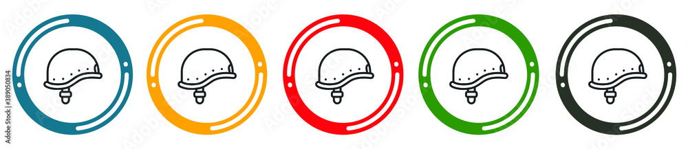 Helment icon set. flat design vector illustration in 5 colors options ...