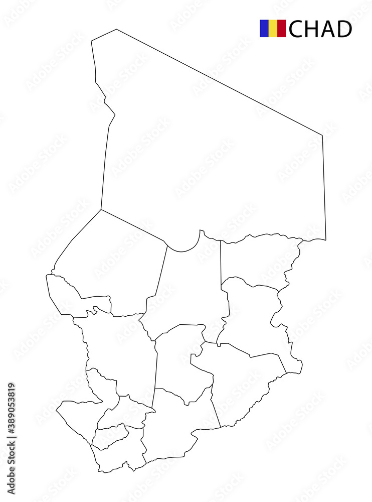 Chad map, black and white detailed outline regions of the country ...