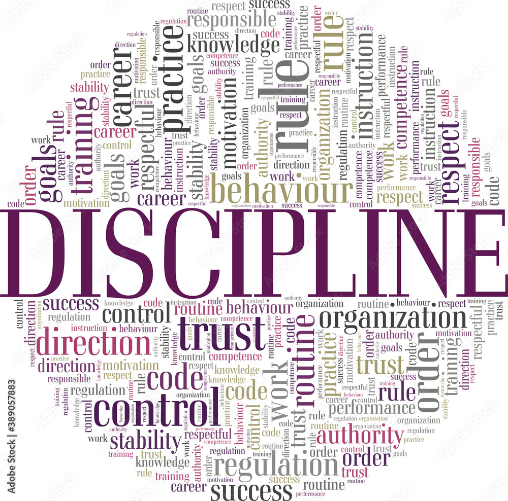 Discipline vector illustration word cloud isolated on a white background. Stock Vector | Adobe Stock