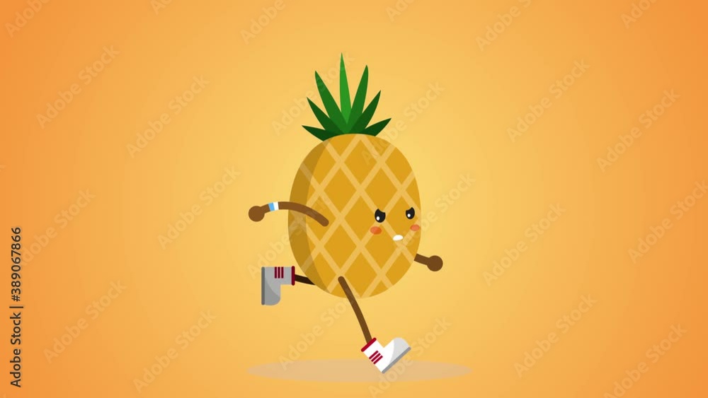 Funny pineapple cartoon character running. Pineapple animation loop ...