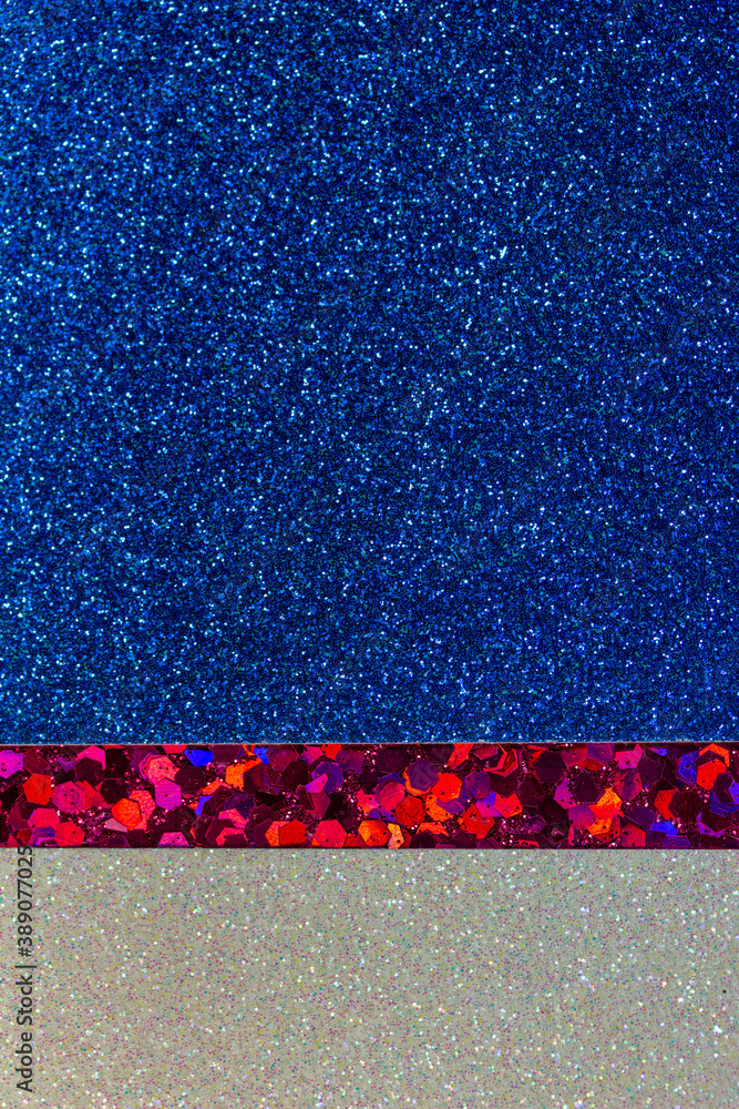 Full frame sparkling blue glitter texture background with red and white ...