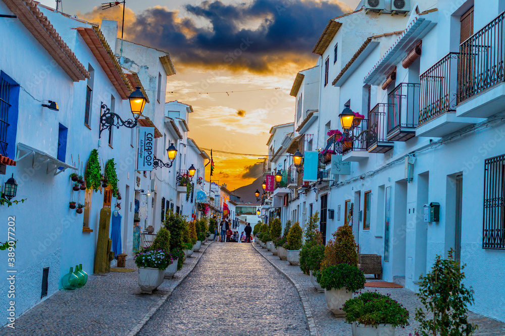 Old town street of Altea, Spain Stock-Foto | Adobe Stock