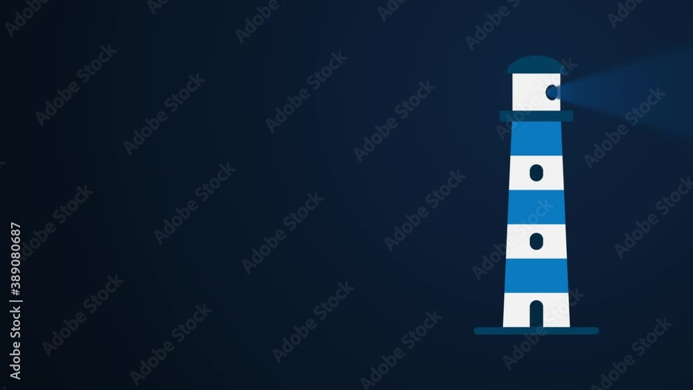 Lighthouse at night animation. Symbol of safety and security. Blue ...