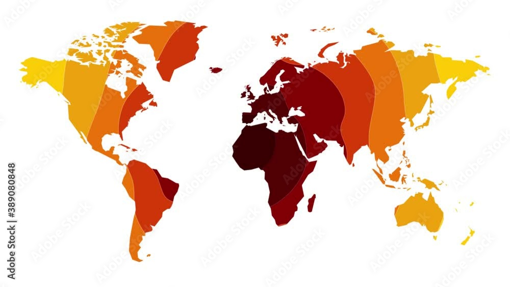 World map with changing color waves. Temperature belts overlap ...
