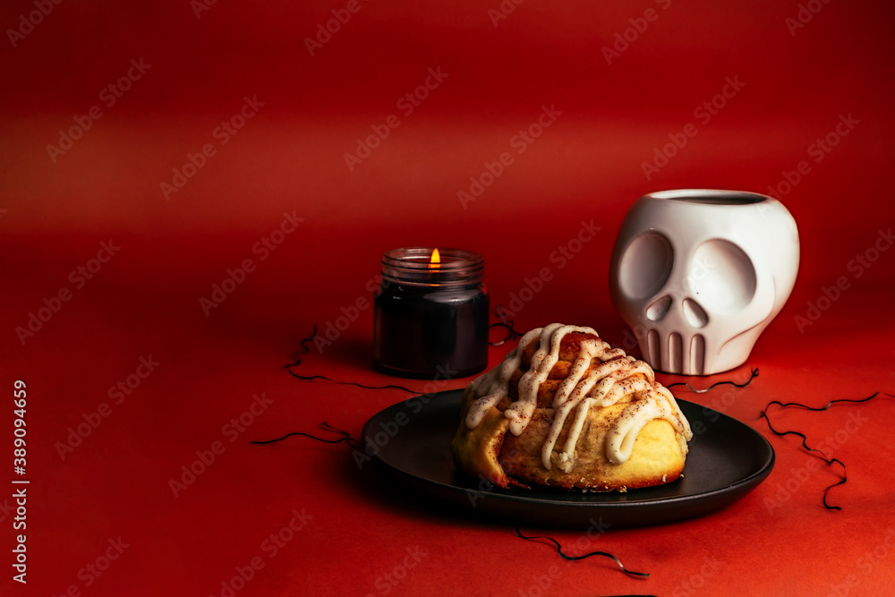 Cinnamon roll in an altar to celebrate mexican tradition “Dia de ...