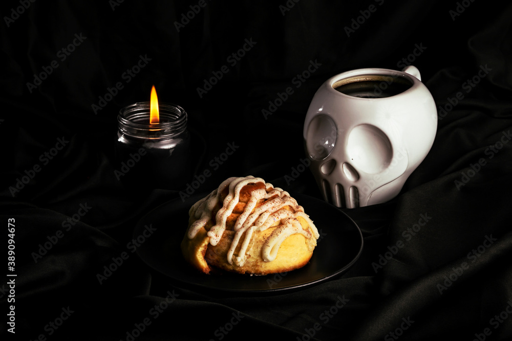 Cinnamon roll in an altar to celebrate mexican tradition “Dia de ...