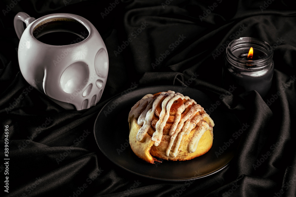 Cinnamon roll in an altar to celebrate mexican tradition “Dia de ...