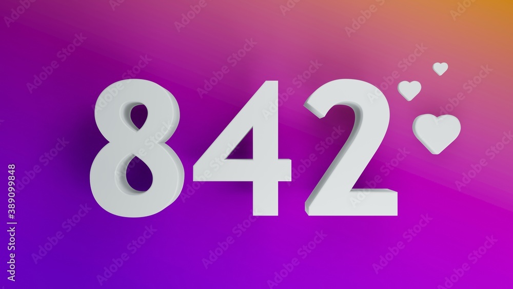 Number 842 in white on purple and orange gradient background, social ...