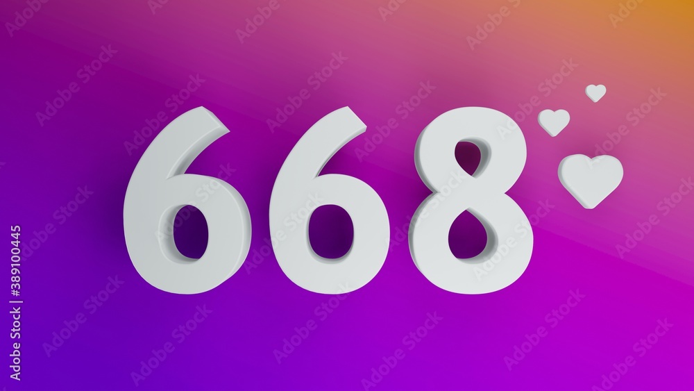 Number 668 in white on purple and orange gradient background, social ...