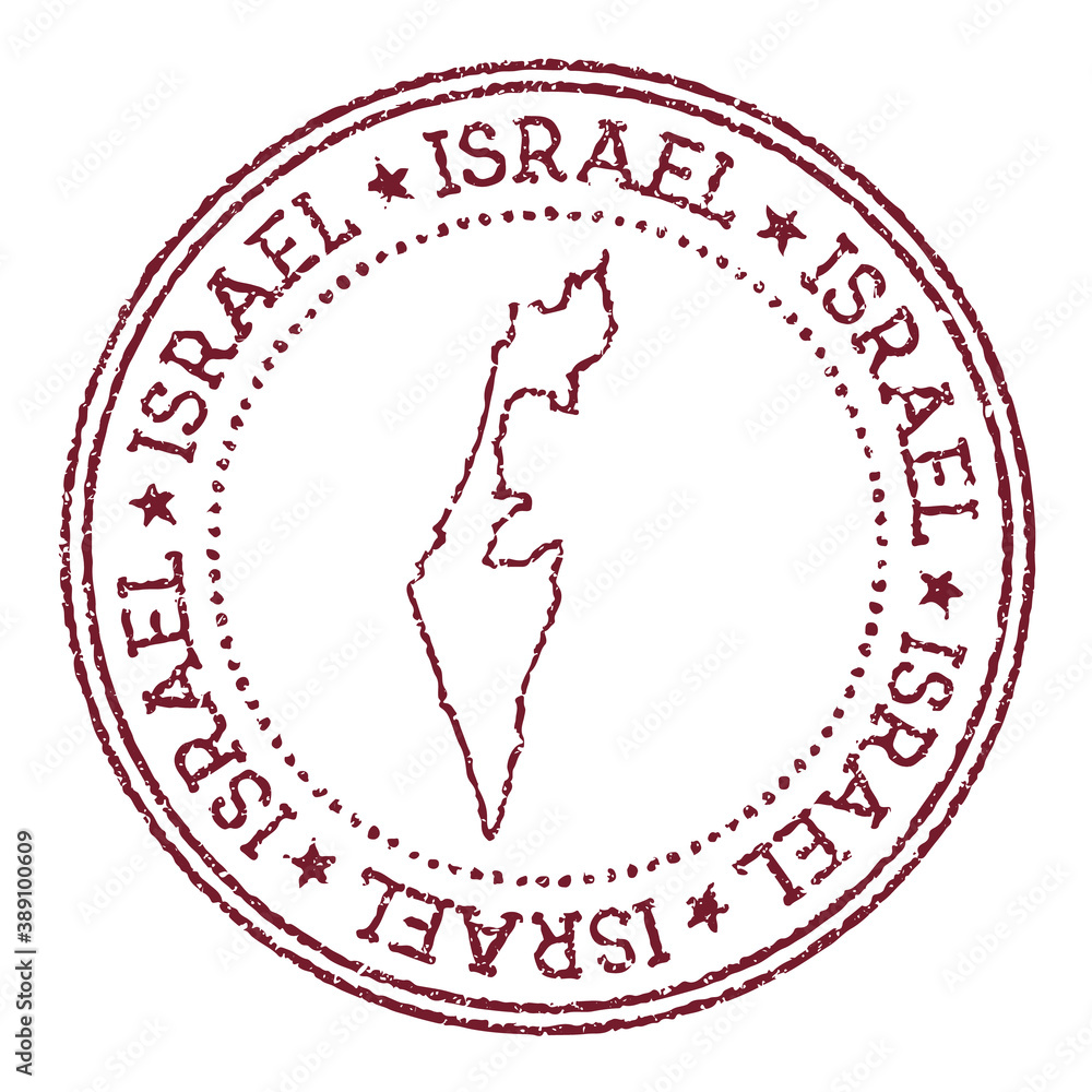 Israel round rubber stamp with country map. Vintage red passport stamp ...