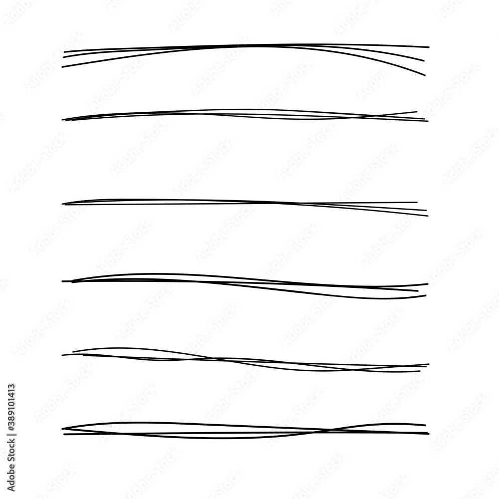 Set of handmade, hand drawn underline strokes isolated on white ...