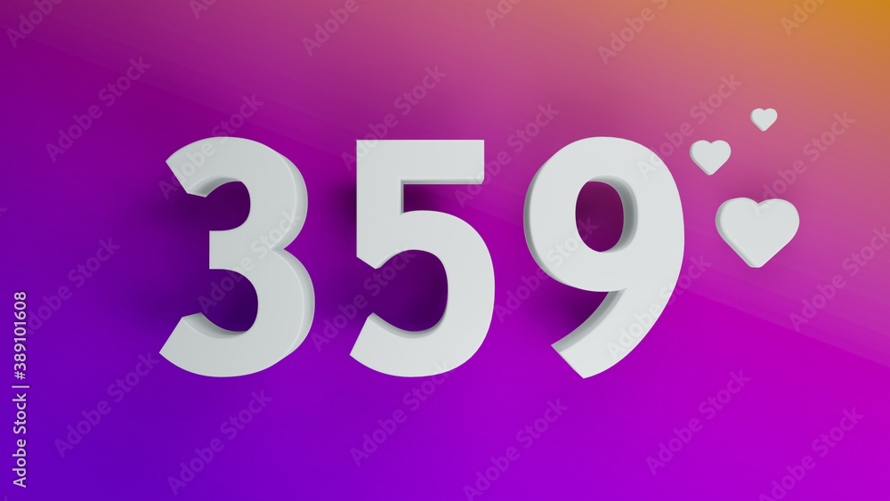 Number 359 in white on purple and orange gradient background, social ...