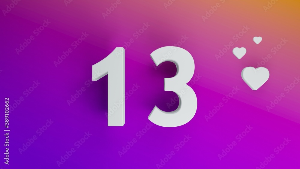 Number 13 in white on purple and orange gradient background, social ...