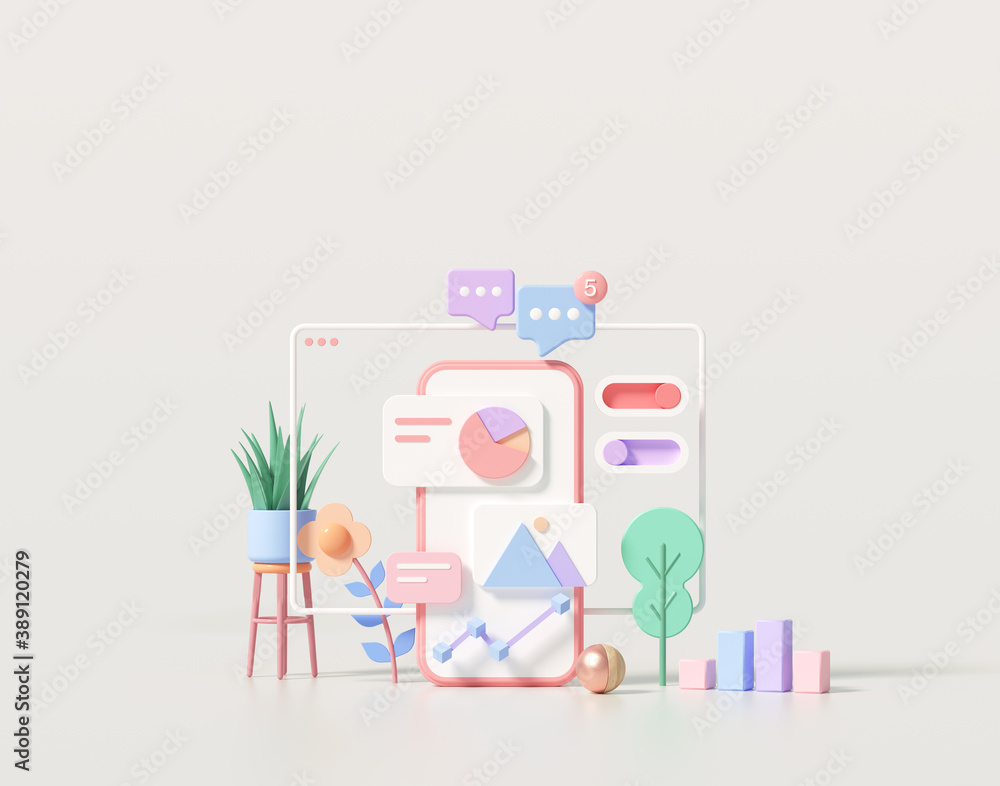 3d Minimal Mobile App Development And Mobile Web Design Concept User