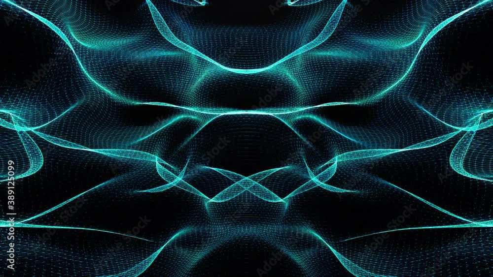 Seamless neon blue green light glowing waves. 4K 3D seamless looping ...