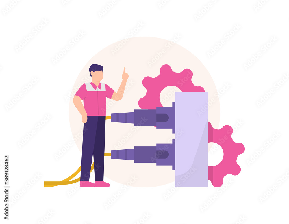 the concept of a fiber optic technician, IT and communications staff ...