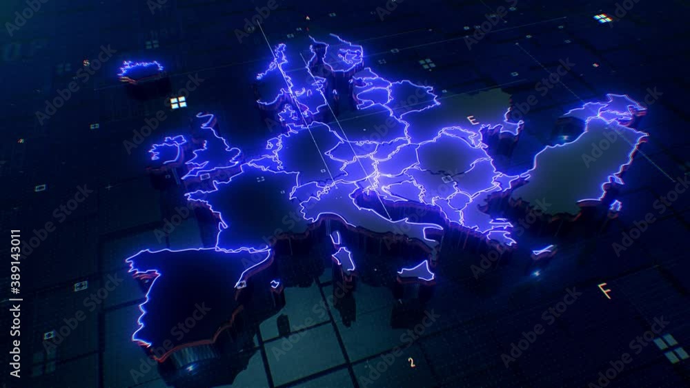 Europe map Digital background Loop 4k Stock Video | Adobe Stock