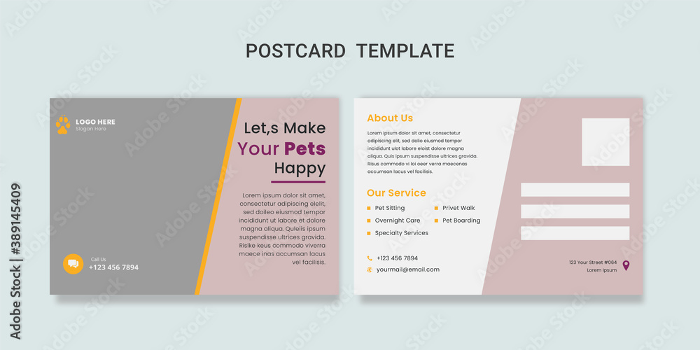Pet care postcard template, Postcard template, promotion card Stock ...