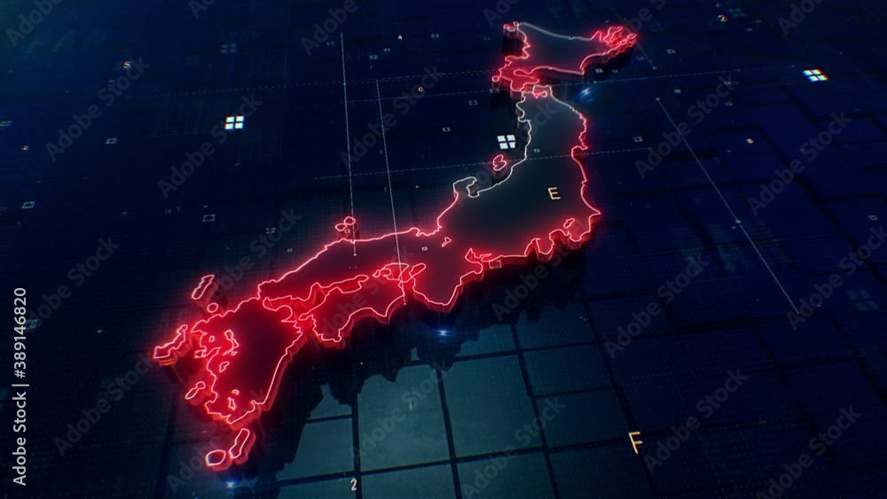 Japan map Digital background Loop 4k Stock 비디오 | Adobe Stock