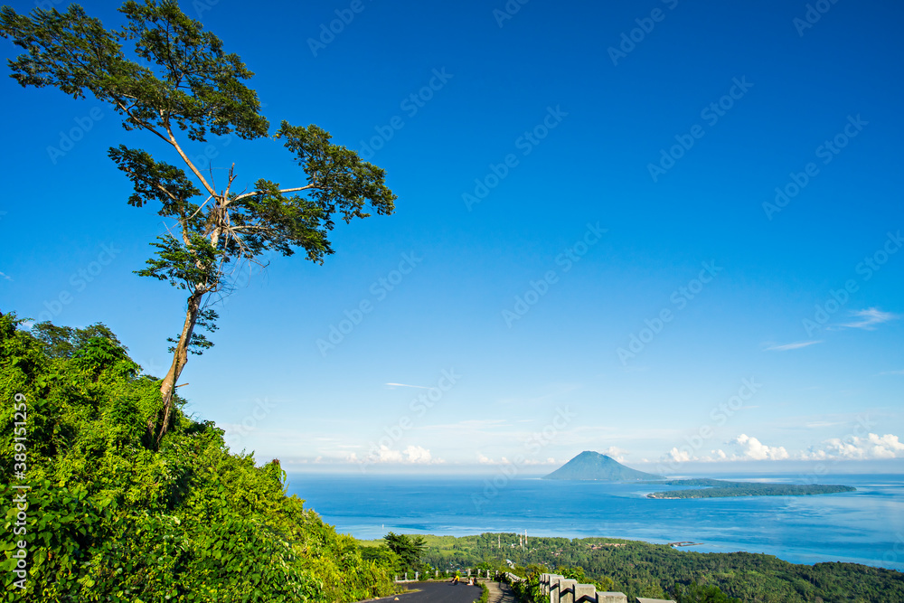 View of Manado Tua mountain and Bunaken Island from Tumpa Mountanin ...
