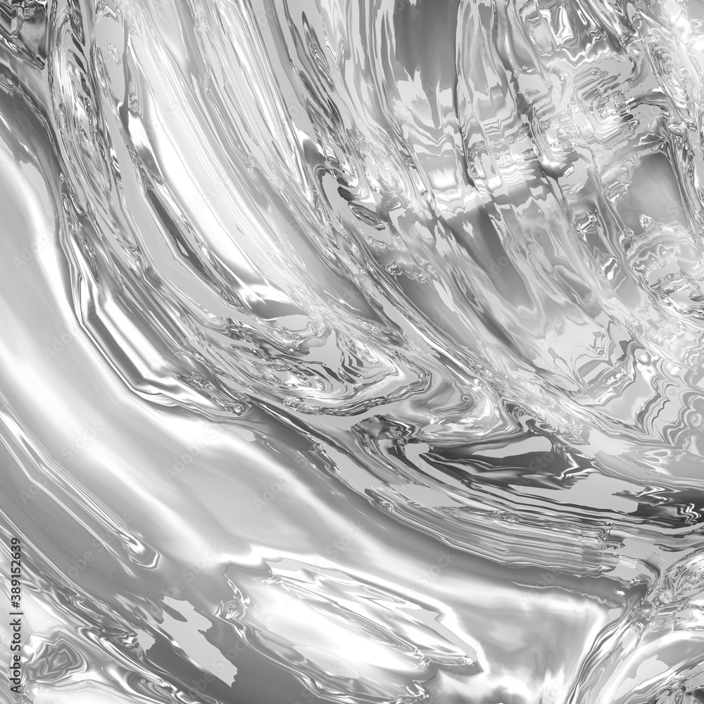 Liquid Chrome Texture. Abstract Metallic Wrap Waves. Fluid Monochrome ...