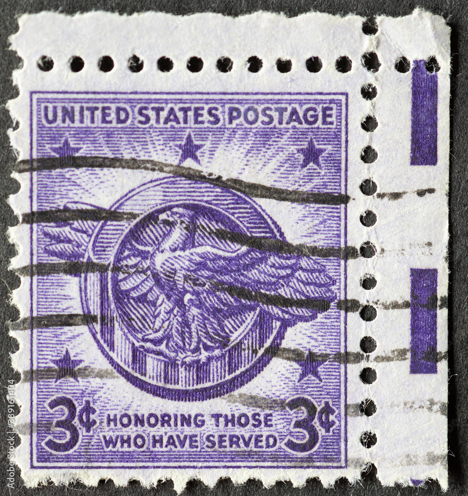 USA - Circa 1946: a postage stamp printed in the US showing five stars ...