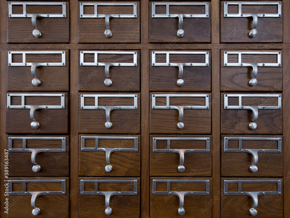 Vintage Wooden Catalog Filing System. Close up side view of antique ...
