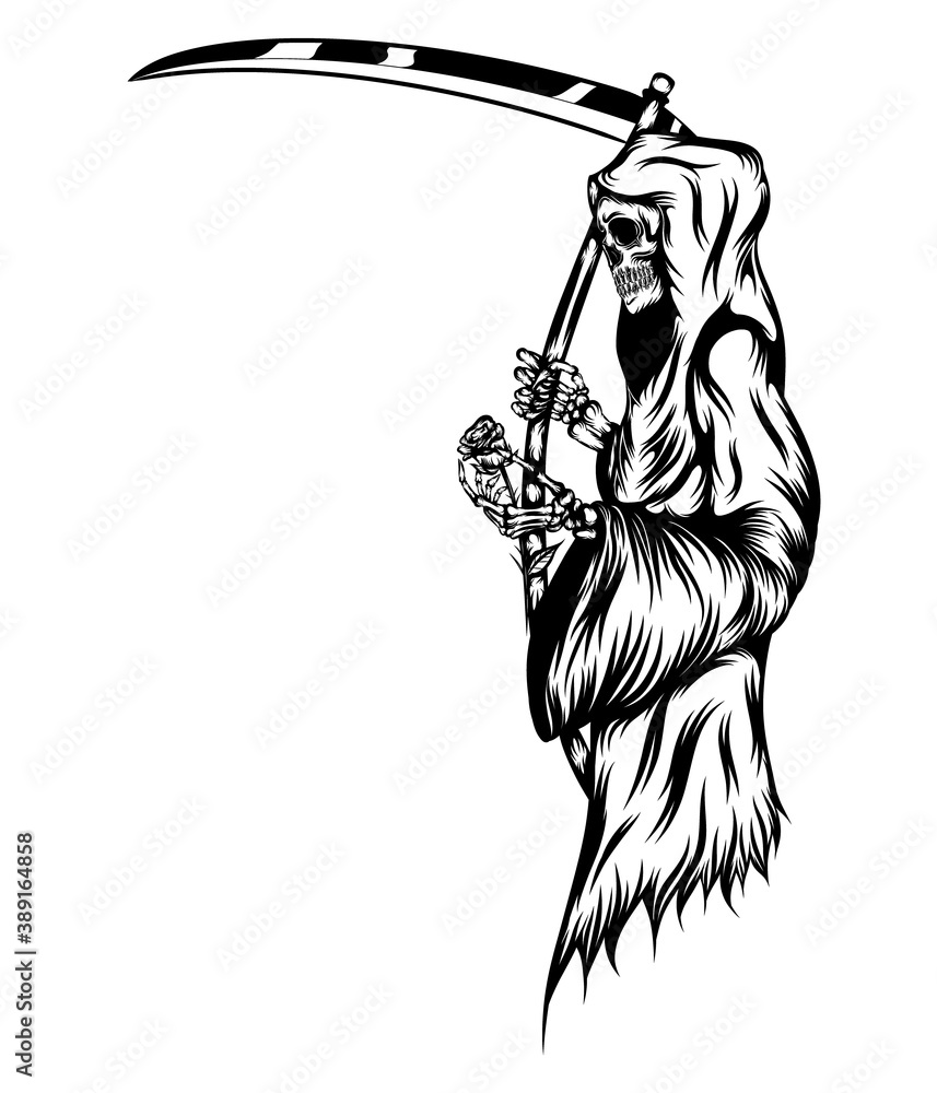 The grim reaper holding the flower Stock Vector | Adobe Stock