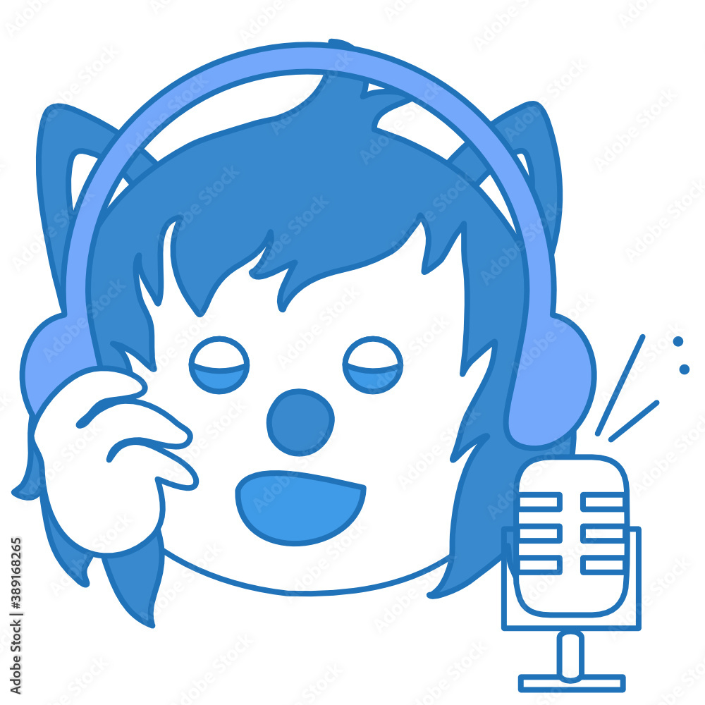 emoticon is singing while recording a song or voice dub in a booth of ...
