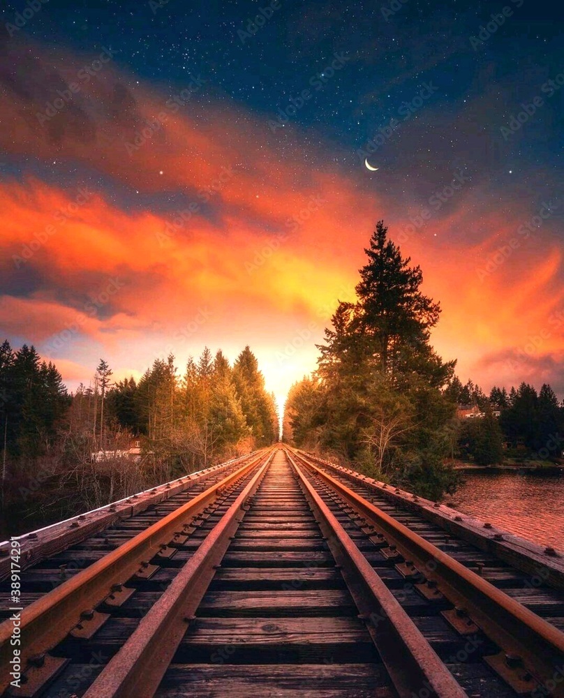 railroad in sunset Stock Photo | Adobe Stock