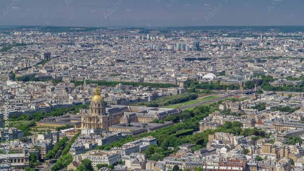 Top view of Paris skyline from above timelapse. Main landmarks of ...