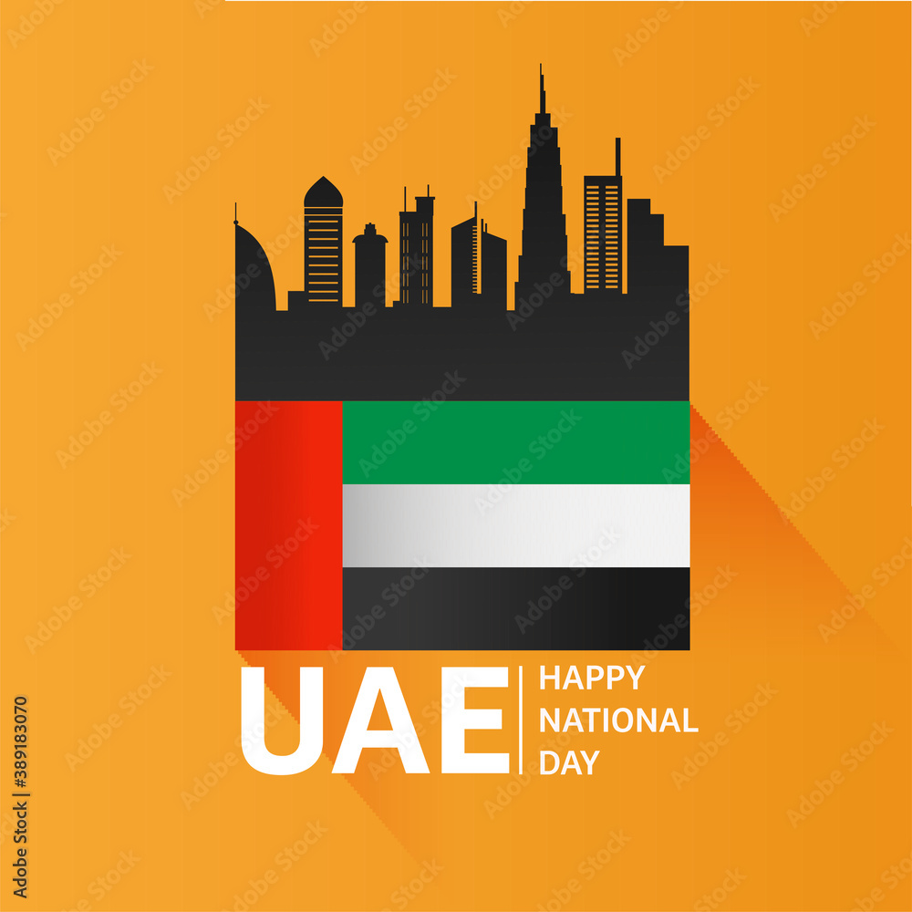 Happy National Day Poster Design With UAE Flag And Famous Architecture ...