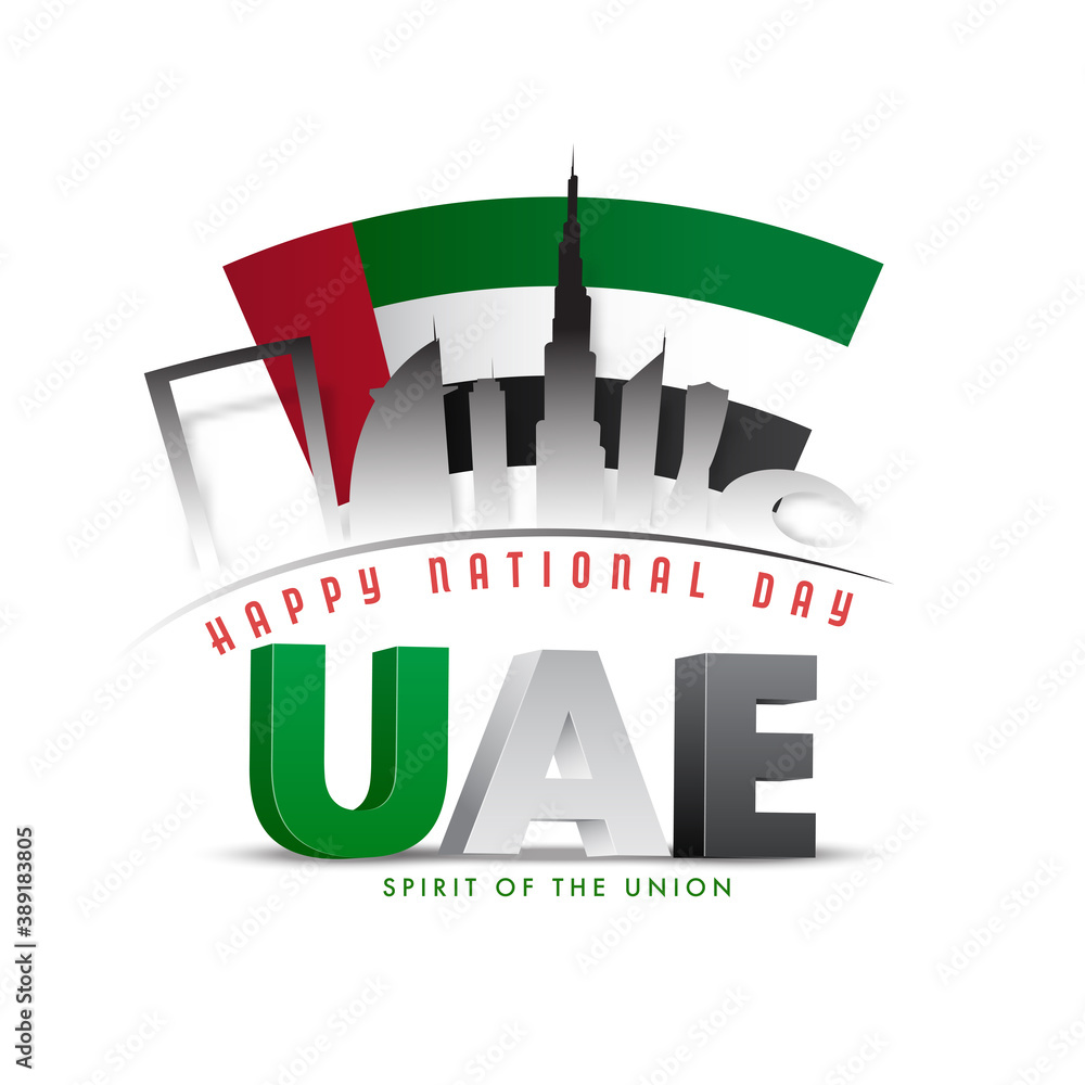 3D UAE Text With Paper Cut Famous Monuments Or Architecture On White ...