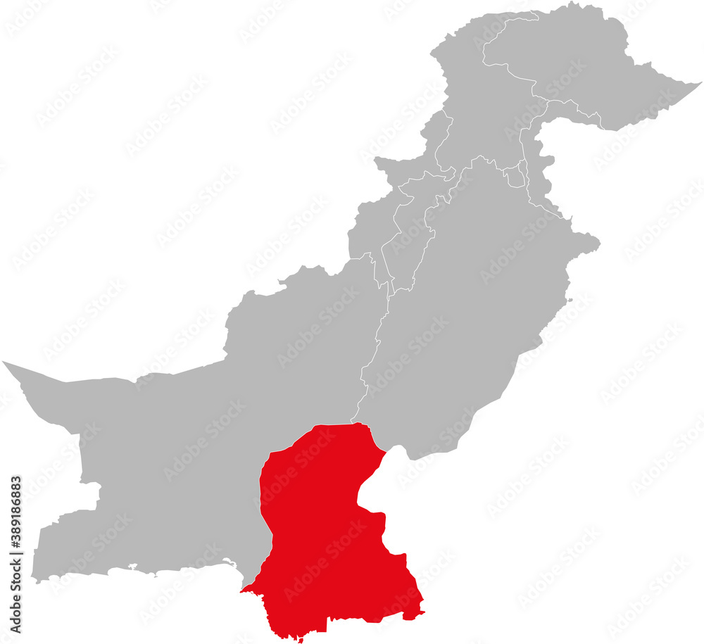 Sindh province isolated on Pakistan map. Light gray background ...