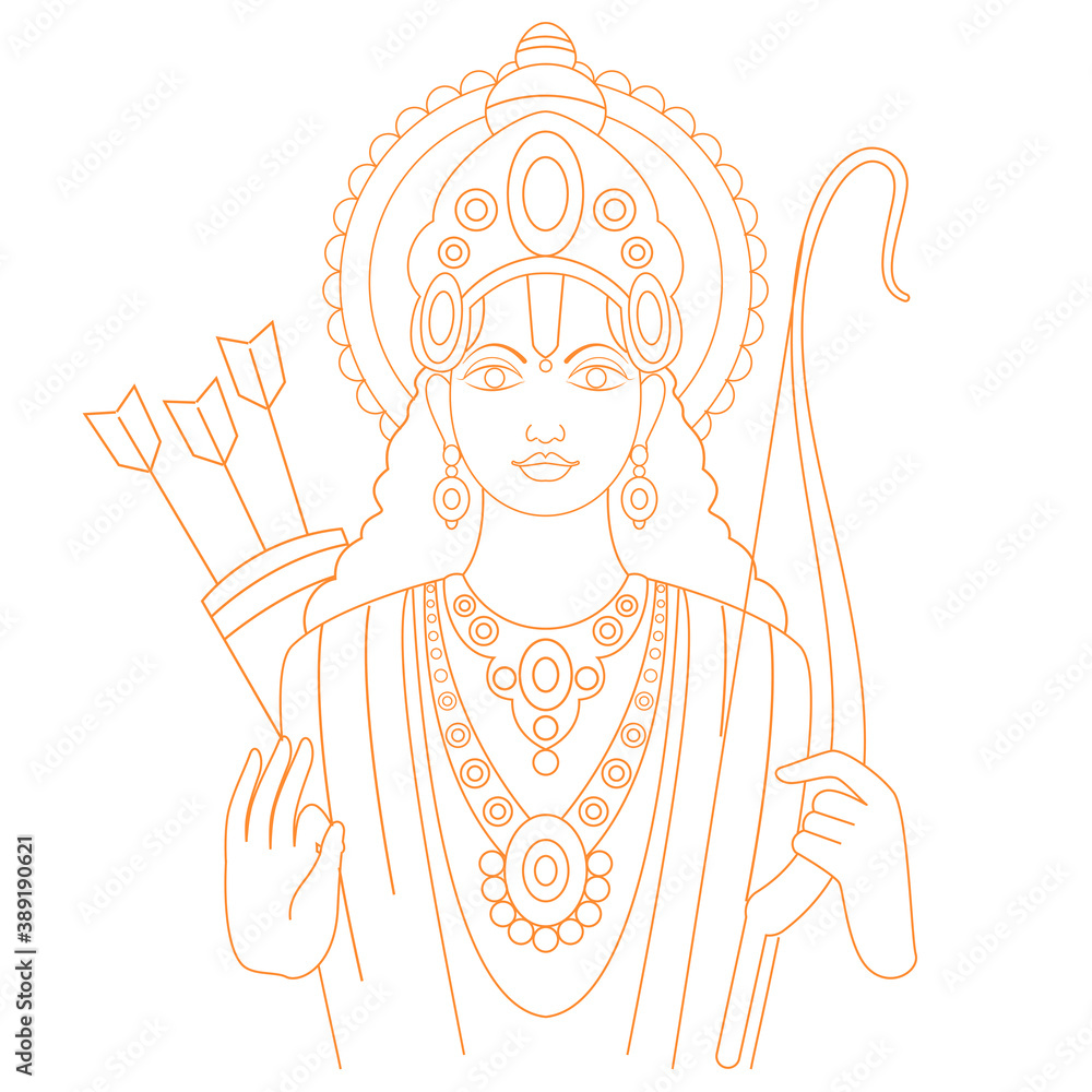 Hindu Mythology Lord Rama Character In Orange Line Art. Stock Vector ...
