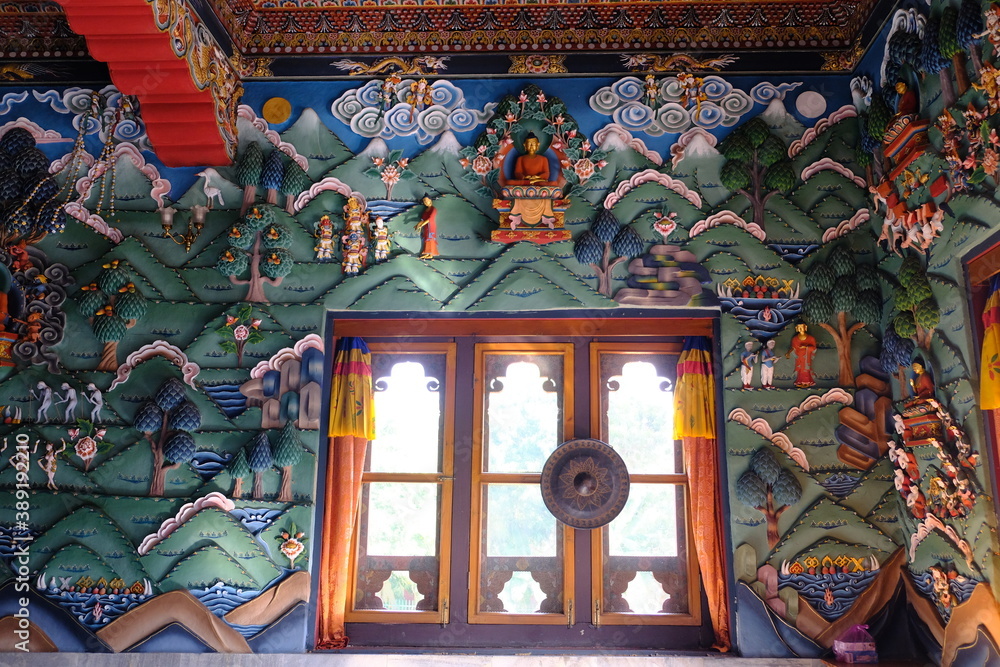 India Bodh Gaya - Royal Bhutan Monastery interior with buddhist ...