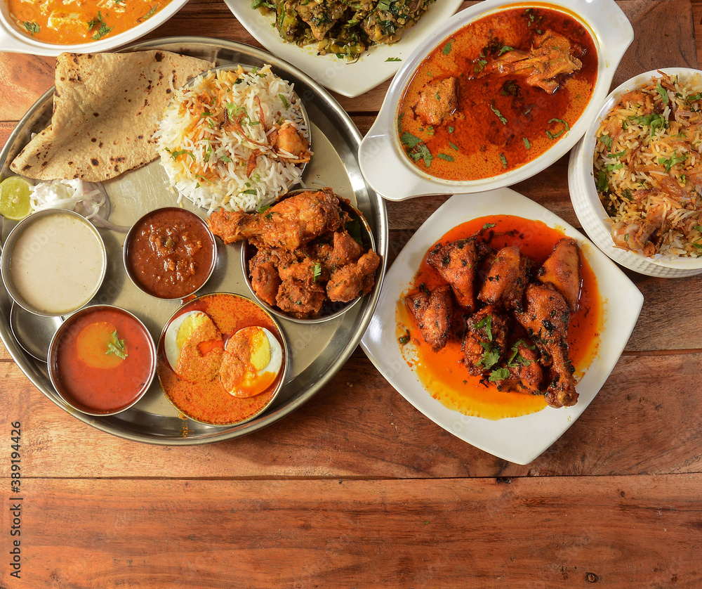 Assorted indian foods pepper chicken gravy,chicken masala and nonveg ...