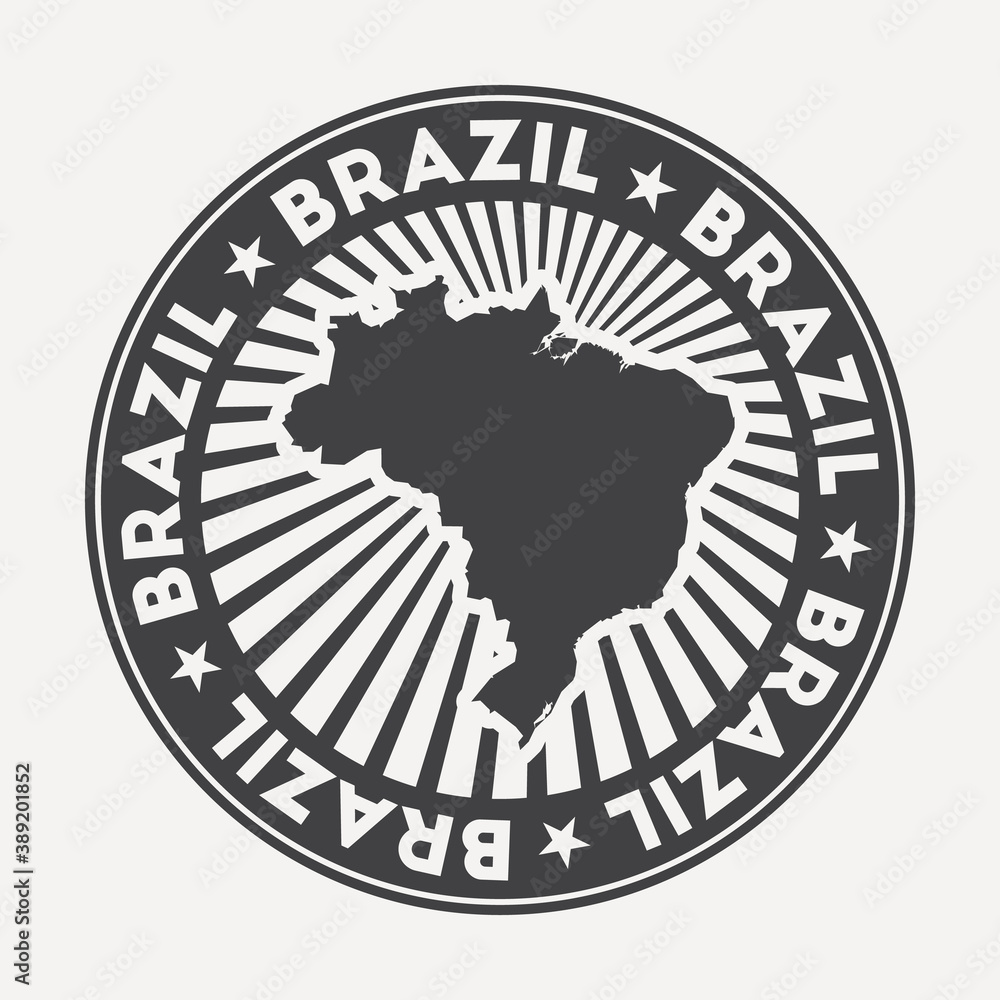 Brazil round logo. Vintage travel badge with the circular name and map ...