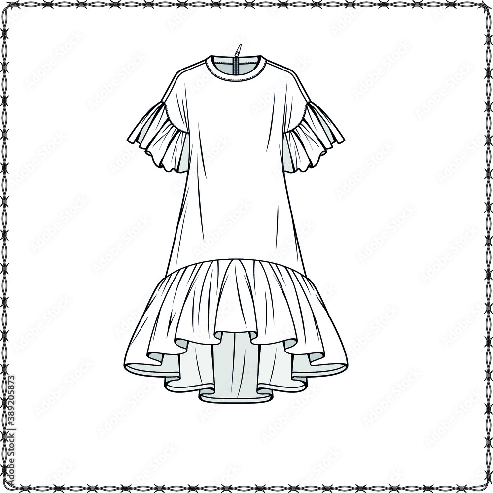 women dress editable fashion flat sketch for creating new designs ...