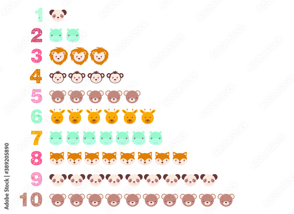 numbers for children with examples (1-10). Kids learning material. Card ...