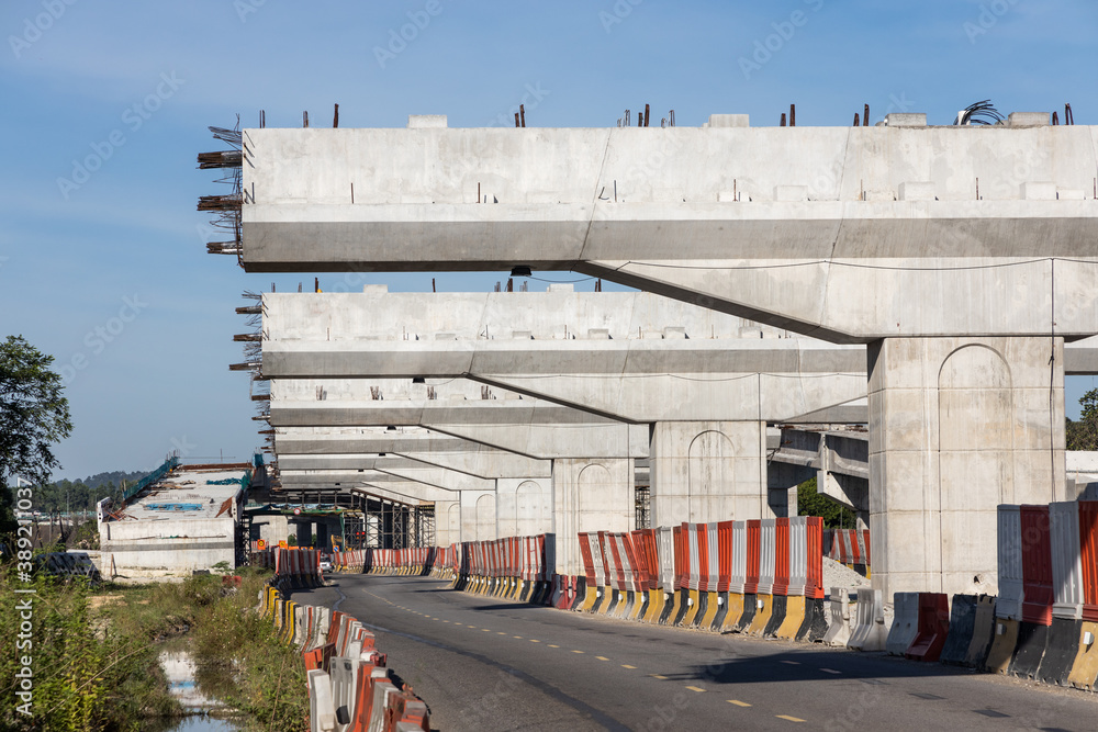 Construction of highway overpass bridge and rail transit infrastructure ...