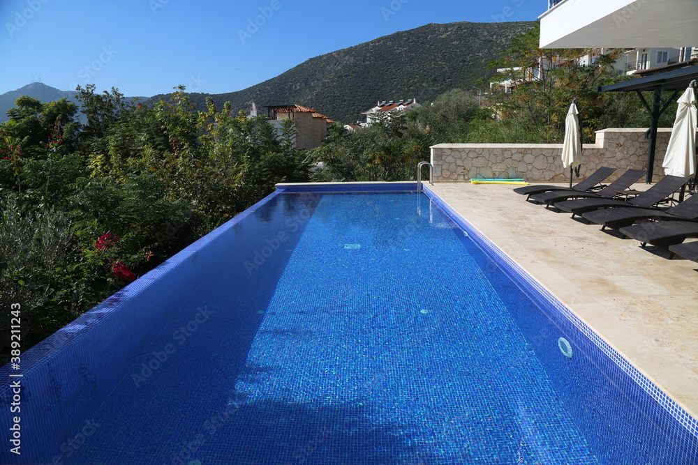 Beautiful infinity pool at the luxury villa in Turkey. Swimming pool ...