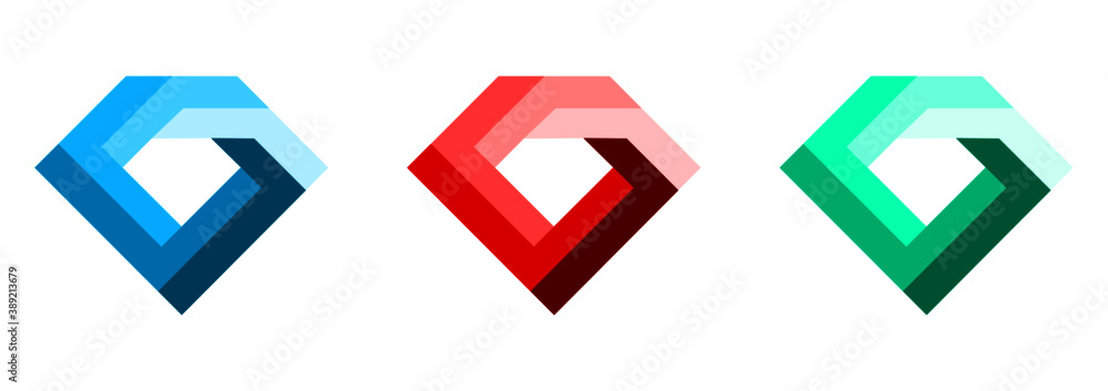 Set of impossible shapes. Penrose optical illusion. In shades of green ...